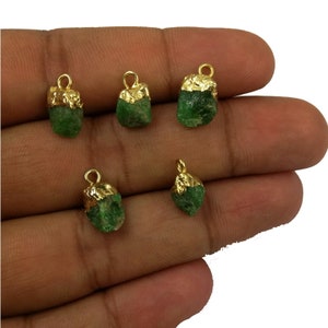 Semi Precious Gemstone Raw Gold Electroplated Cap Charm Pendant, Small ...