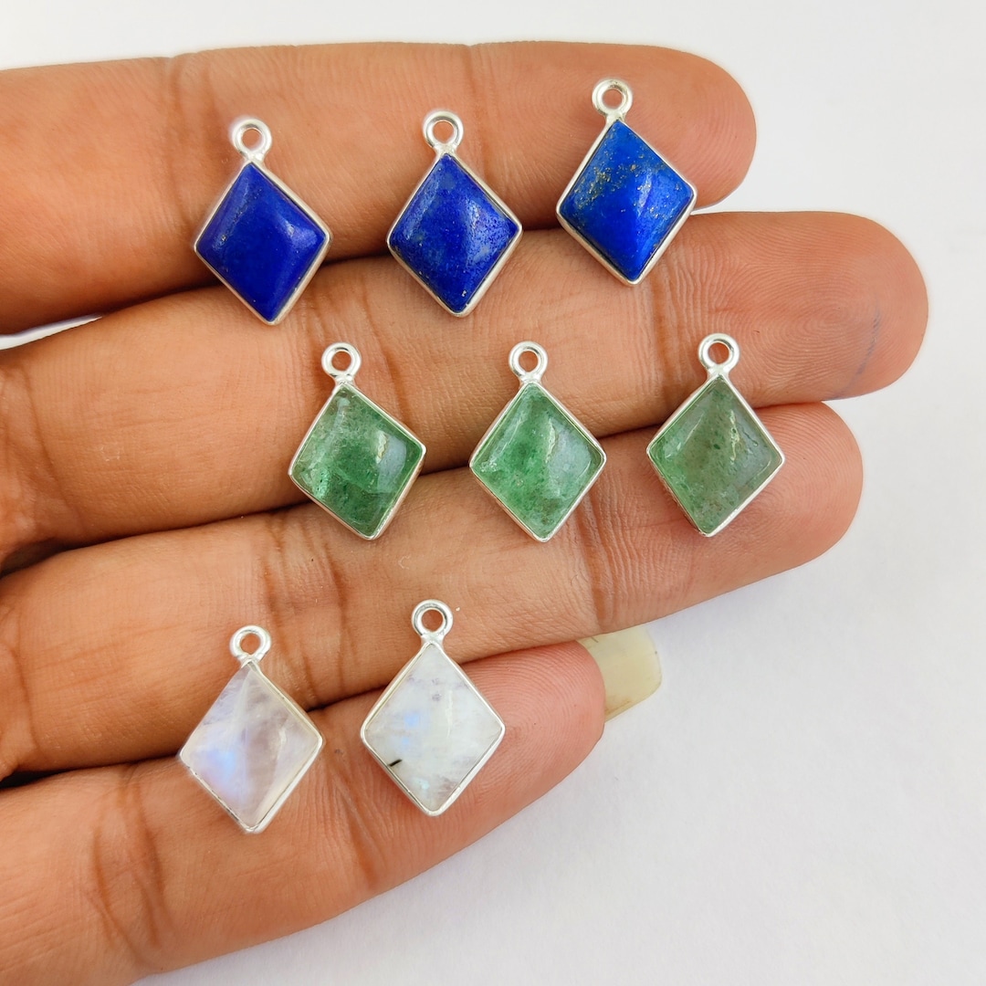 Semi Precious Gemstone Rhombus Shape Cabochon Pendant, 925 Silver ...