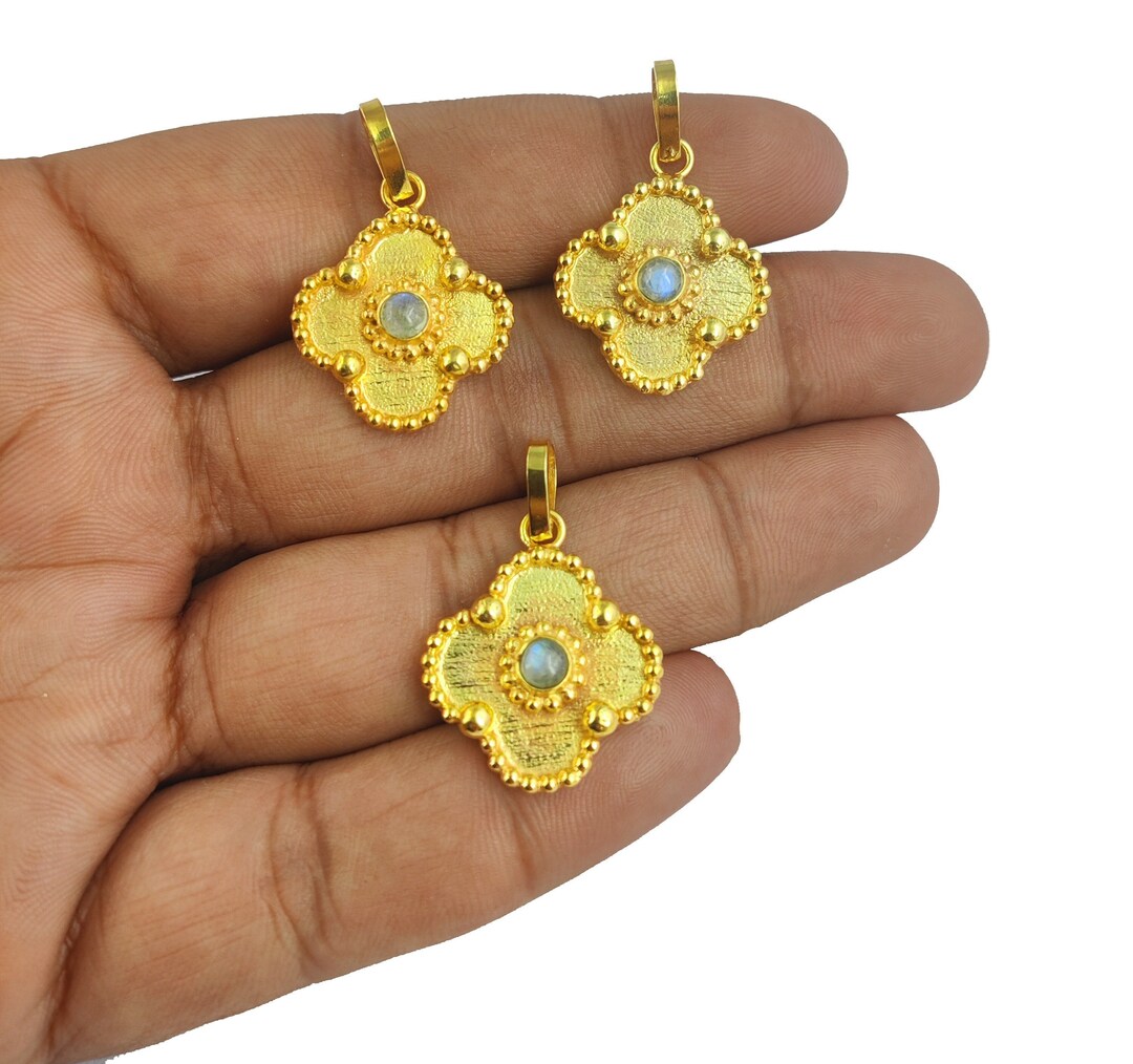 Rainbow Moonstone Clover Shape Pendant - 20x35mm Fancy Gold Plated ...