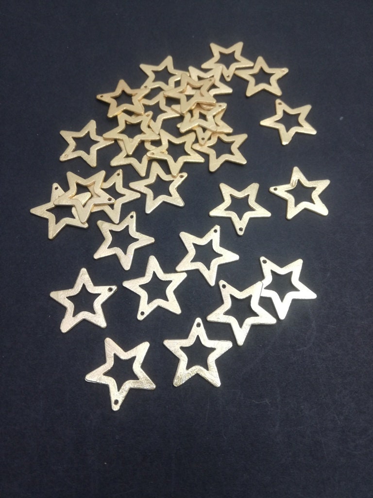 5 Piece Set of Brushed Gold Plated Star Charms, Metal Jewelry Findings ...
