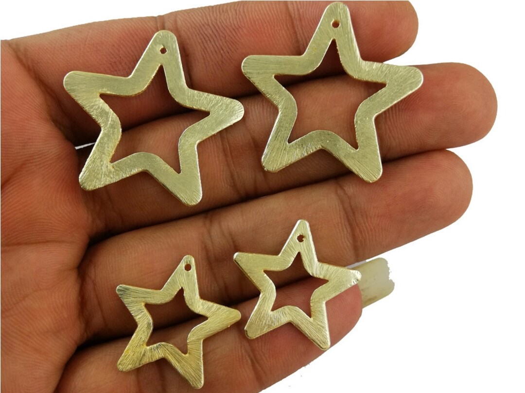 5 Piece Set of Brushed Gold Plated Star Charms, Metal Jewelry Findings ...