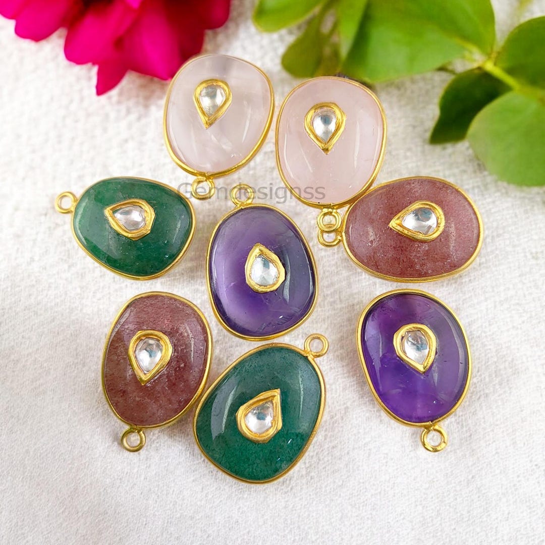 Free Form Gemstone Tumble Pendant - Polki Meenakari Tumble Pendant ...