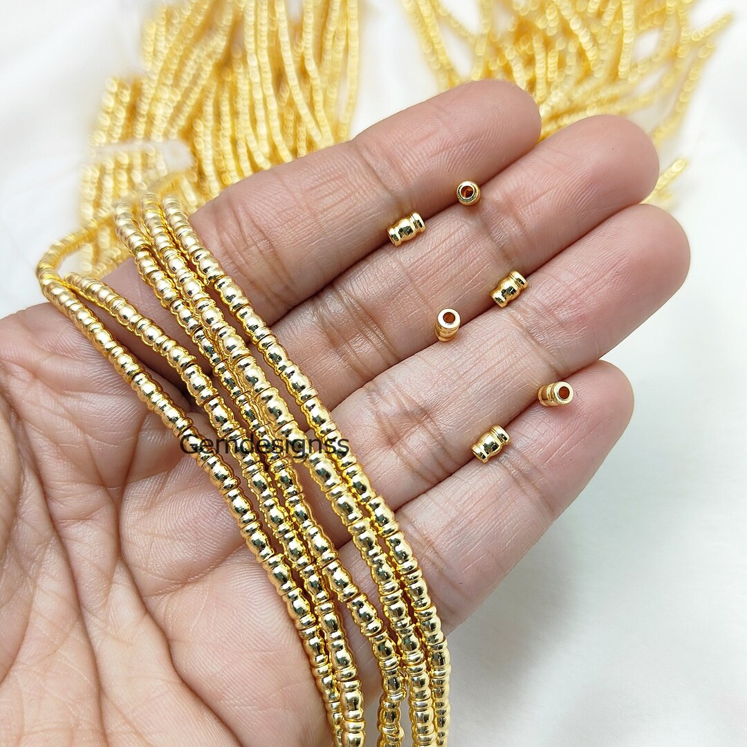 Tiny Gold Plated Tube Beads - Fancy Loose Brass Spacer Beads - Nugget ...