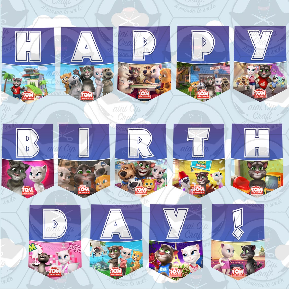 Printable Talking Tom Birthday Party Banner | Etsy