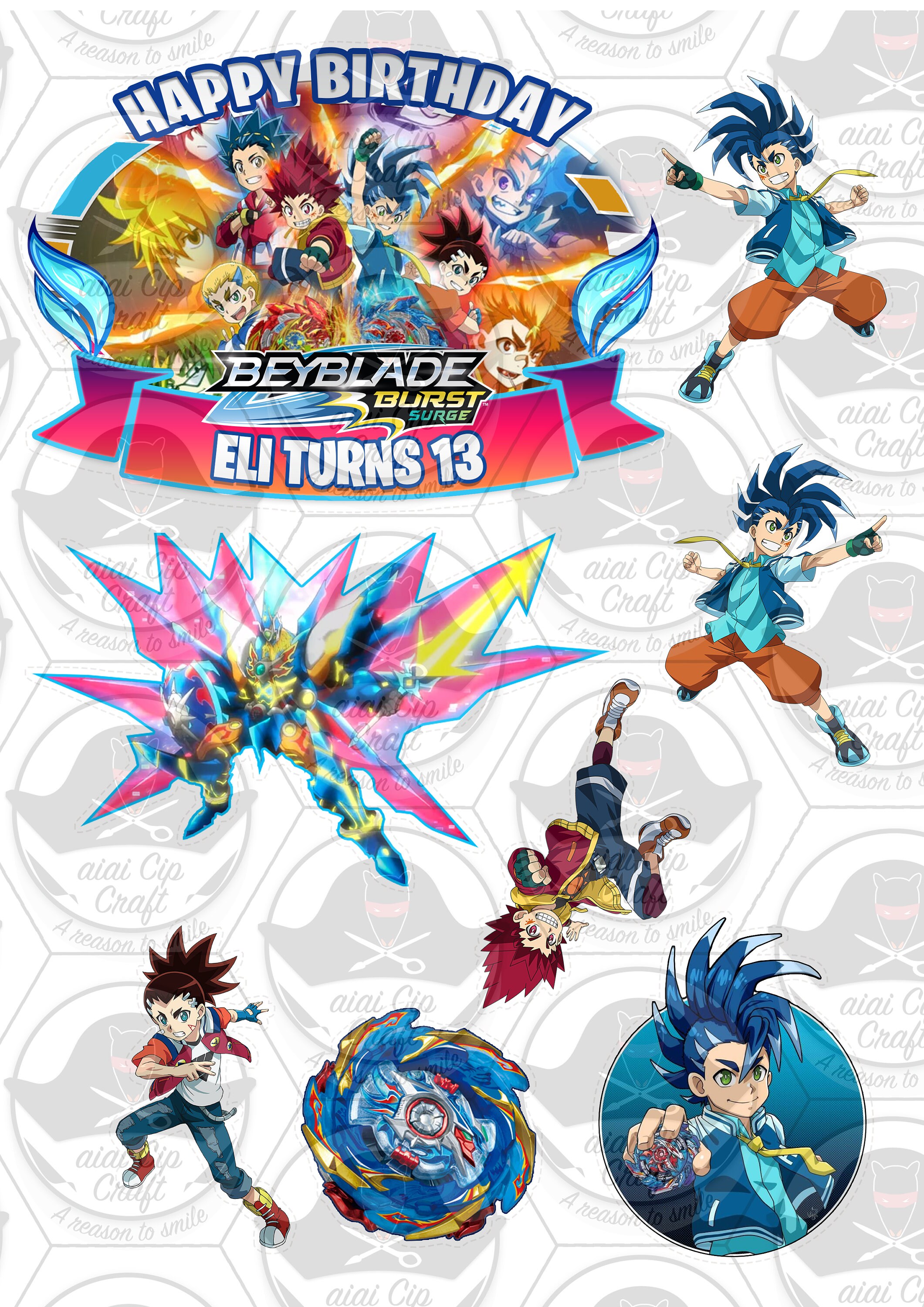 Beyblade Burst Surge Cake Topper Digital Printable Full A4 | Etsy