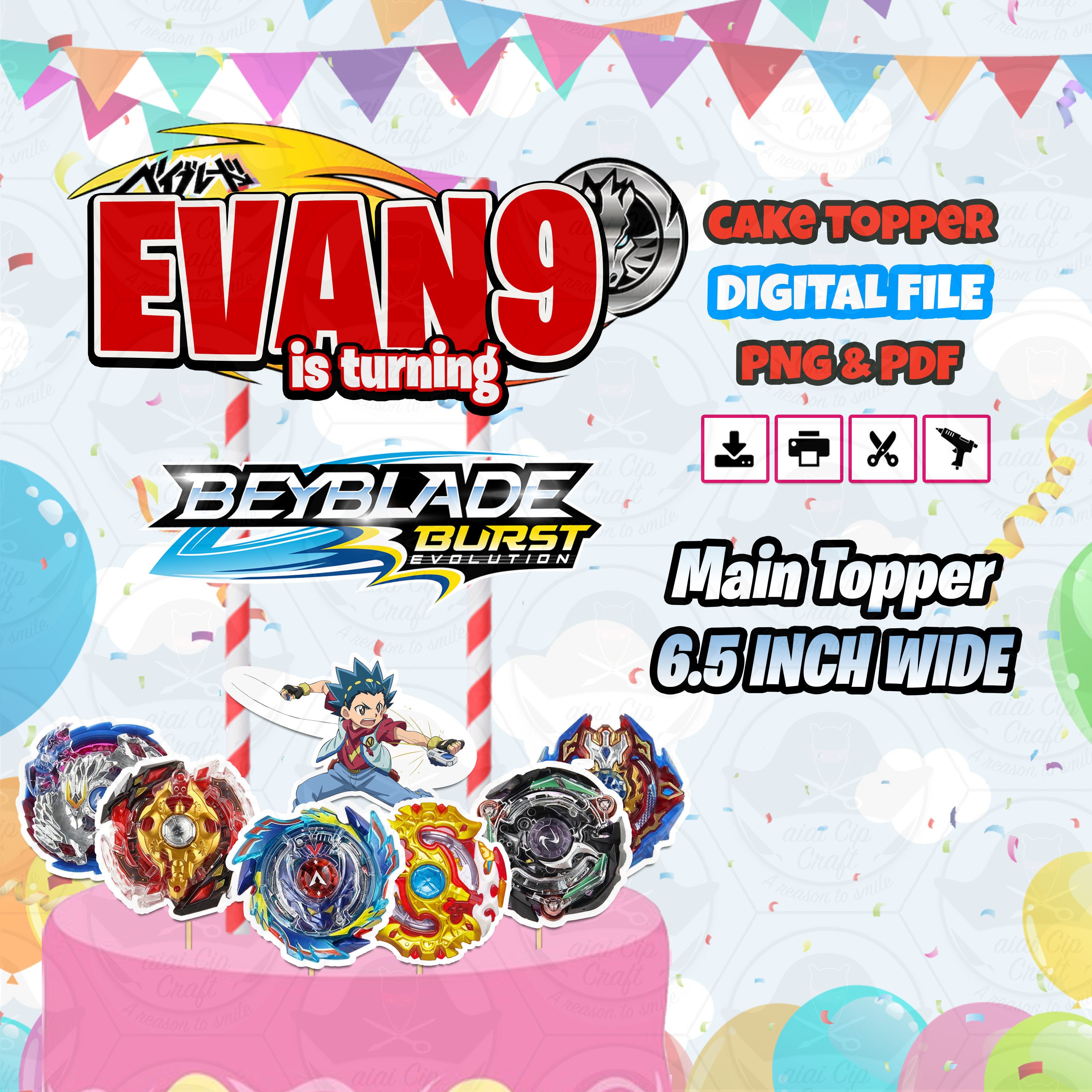 Custom Beyblade Cake Topper Printout V3 - Etsy