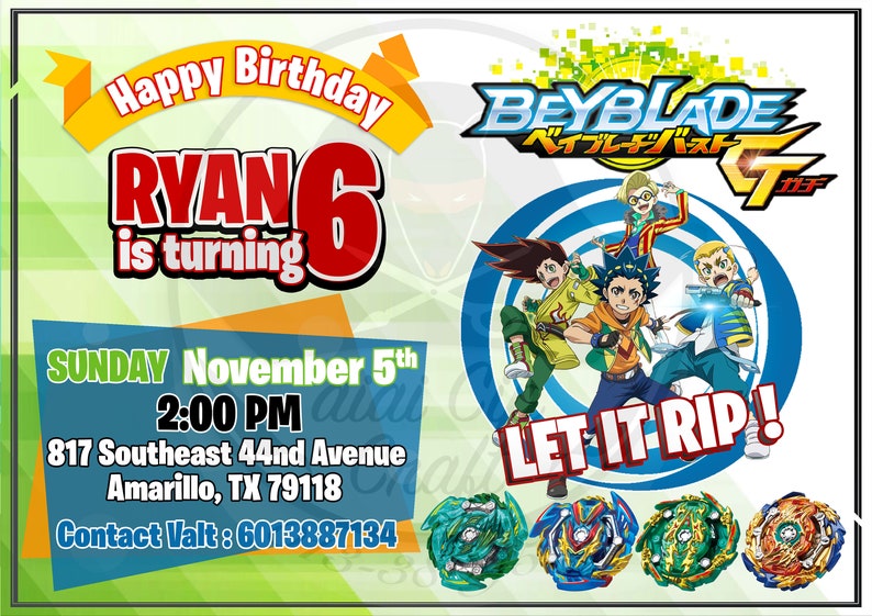 Beyblade Party Invitation Card, Beyblade Birthday Party - Etsy