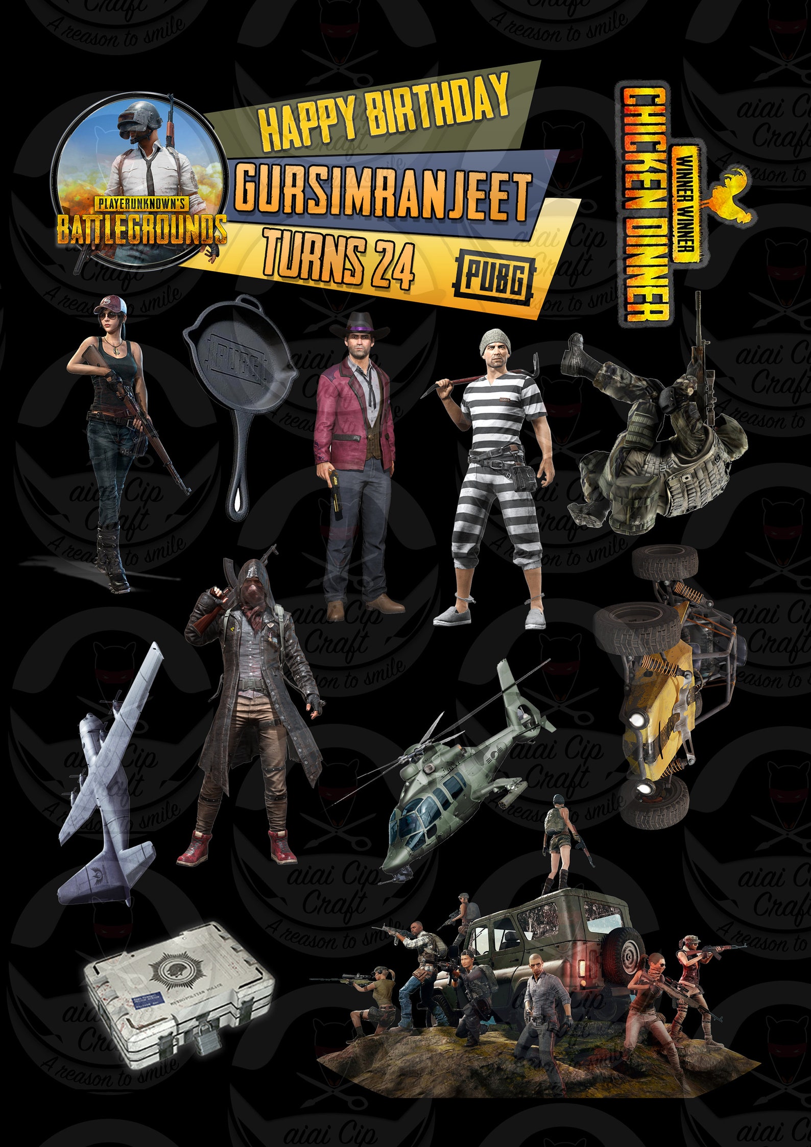 Personalised PUBG Cake Topper Digital Template - Etsy