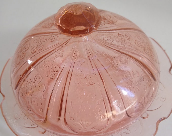 Pink Depression Glass "cherry Blossom" Pattern Butter Dish 6 ...