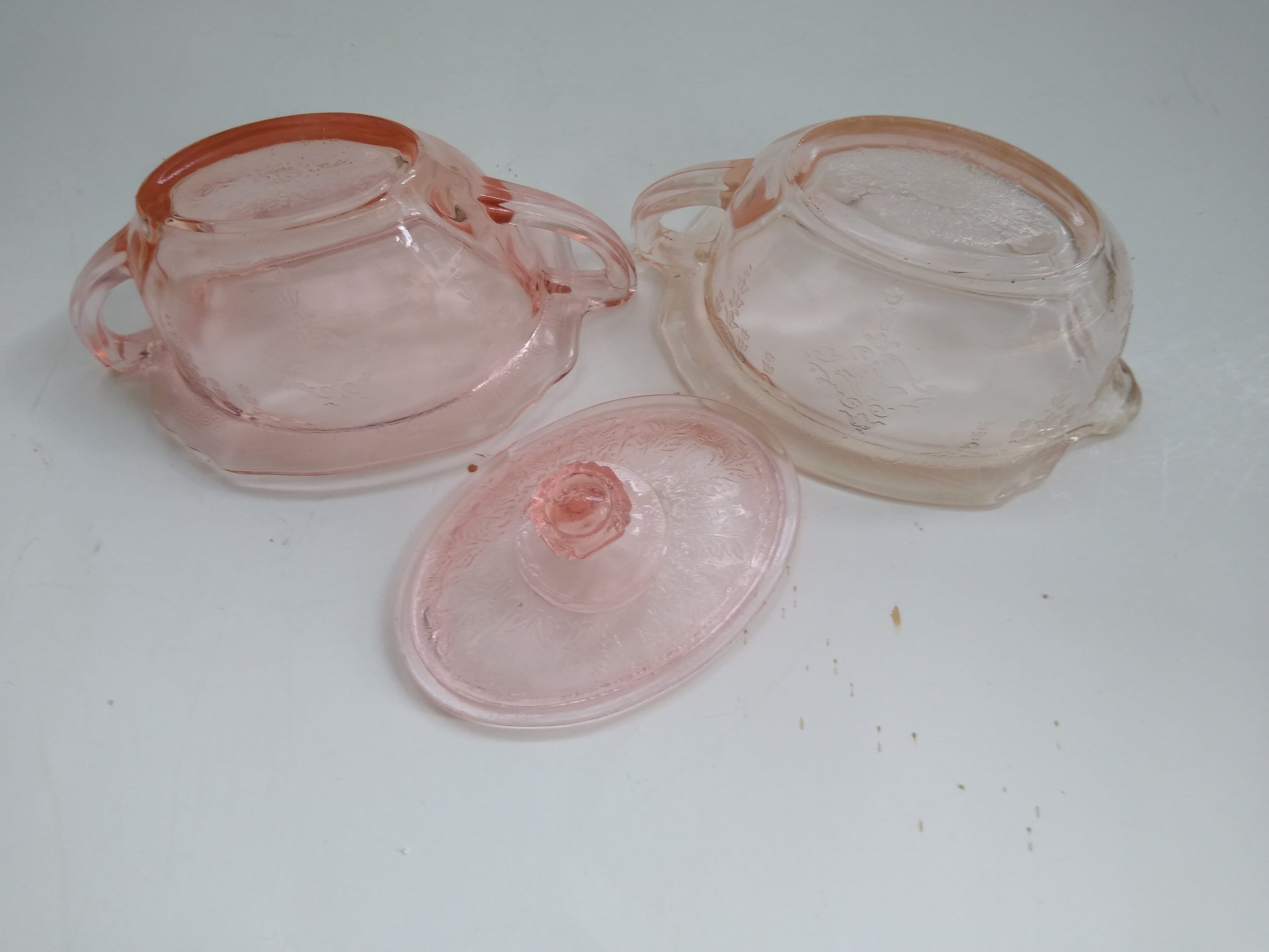 Pink Depression Glass princess Pattern Sugar 2 X 5 1/2 and Creamer 4 X ...