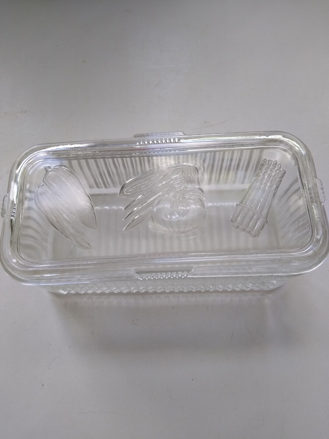 Clear Depression Glass Refrigerator Box With Vegetables 8" X 4" - Etsy
