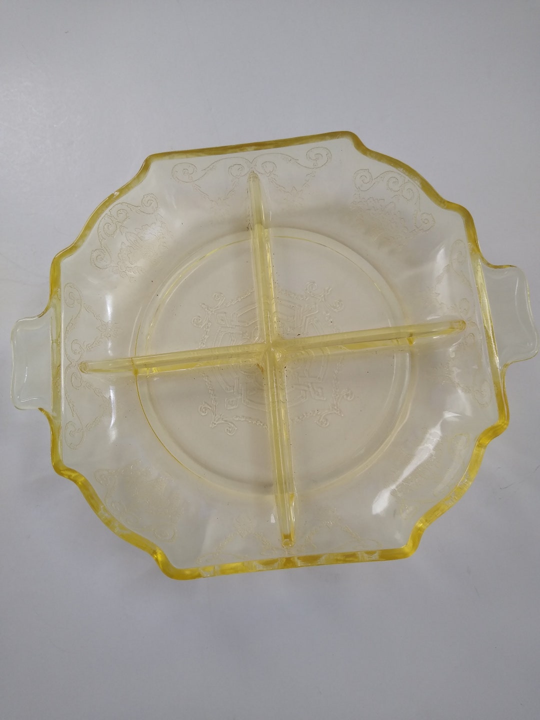 Yellow Depression Glass "lorain" Basket # 615 Pattern Relish Dish 8 1/2 ...