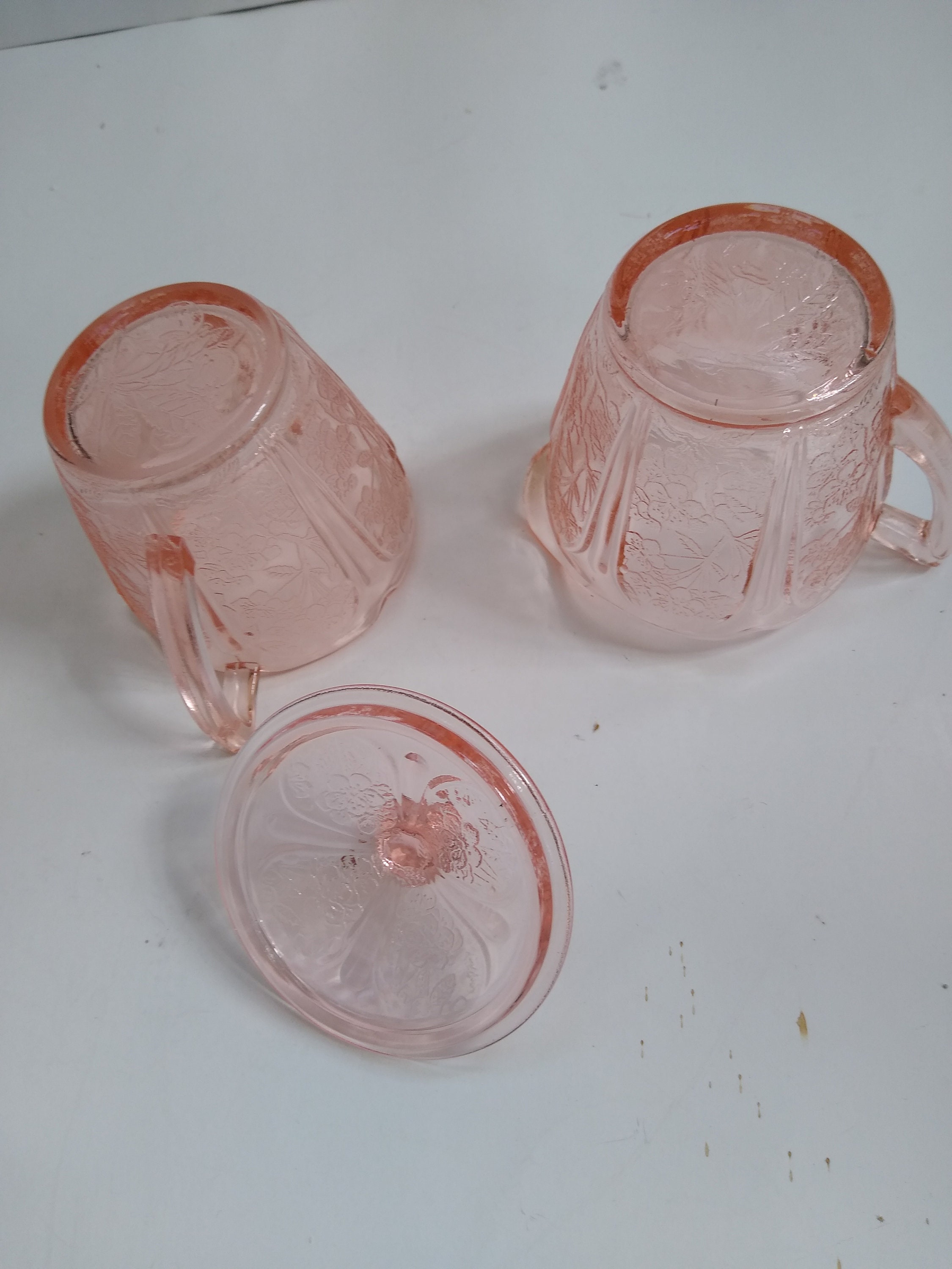 Pink Depression Glass "cherry Blossom" Pattern Sugar 3" and Creamer 3 ...