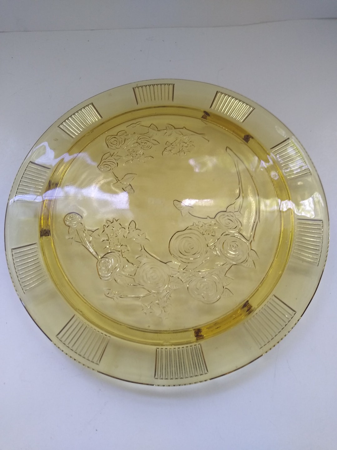 Yellow Depression Glass. Sharon "cabbage Rose" Pattern 11.5". Cake ...