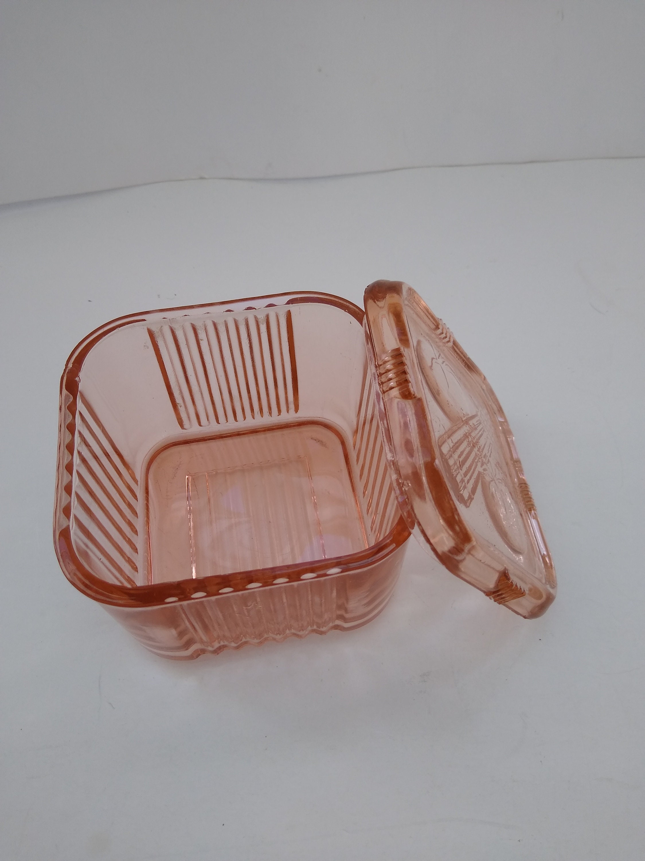 Pink Depression Glass Refrigerator Box With Vegetables 4 X 4 - Etsy