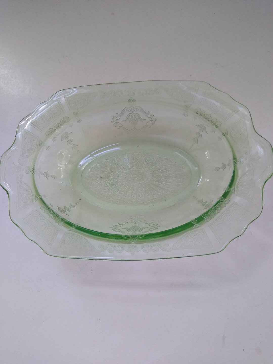 Green Depression Glass "princess" Vegetable Bowl 10" With Closed ...