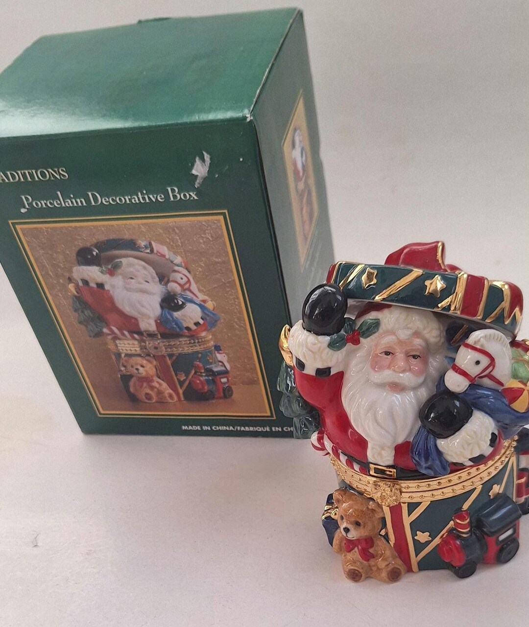 Traditions Porcelain Santa in Toy Box Trinket Box (5.25") - Etsy