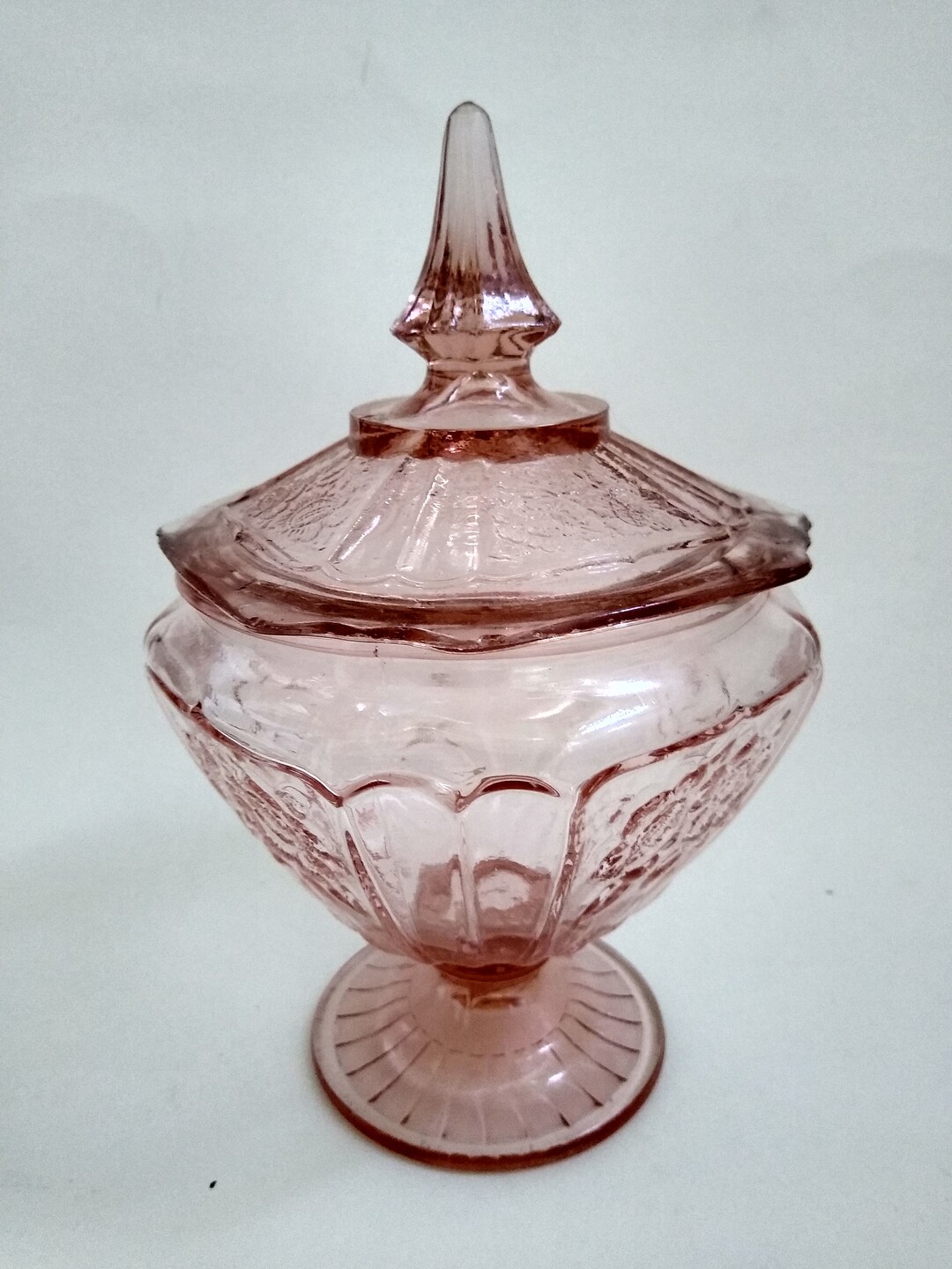 Pink Depression Glass Candy Jar. "mayfair". Open Rose Pattern. - Etsy