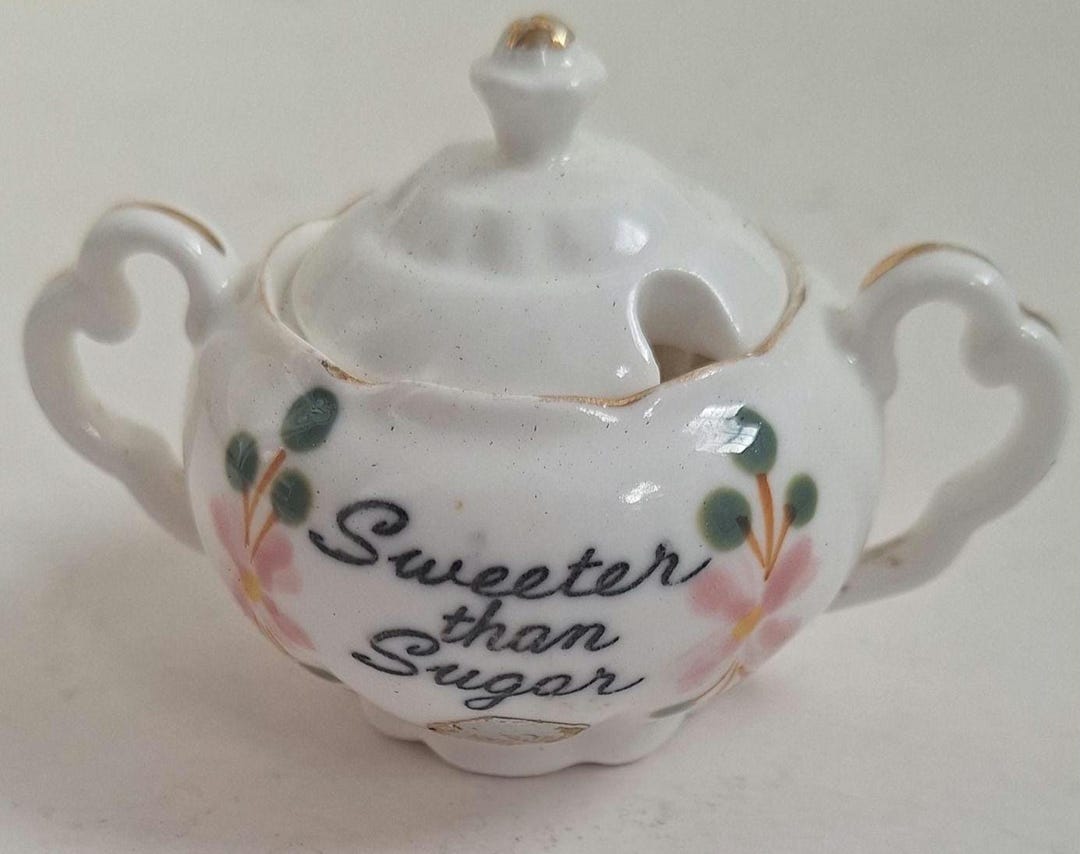 Vintage Mini Bone China Sugar Bowl: Hand-painted "sweeter Than Sugar ...