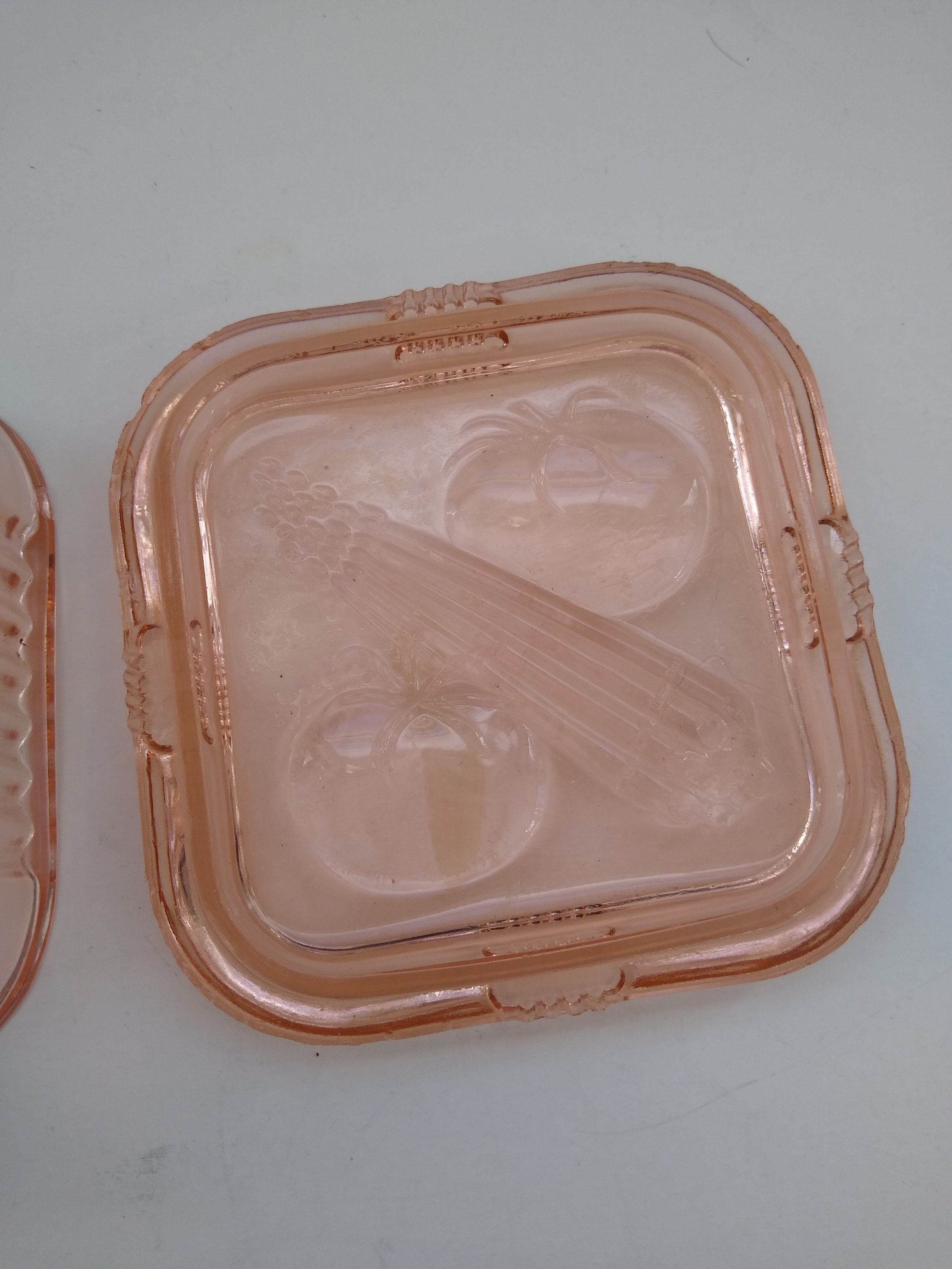 Pink Depression Glass Refrigerator Box With Vegetables 4 X 4 - Etsy