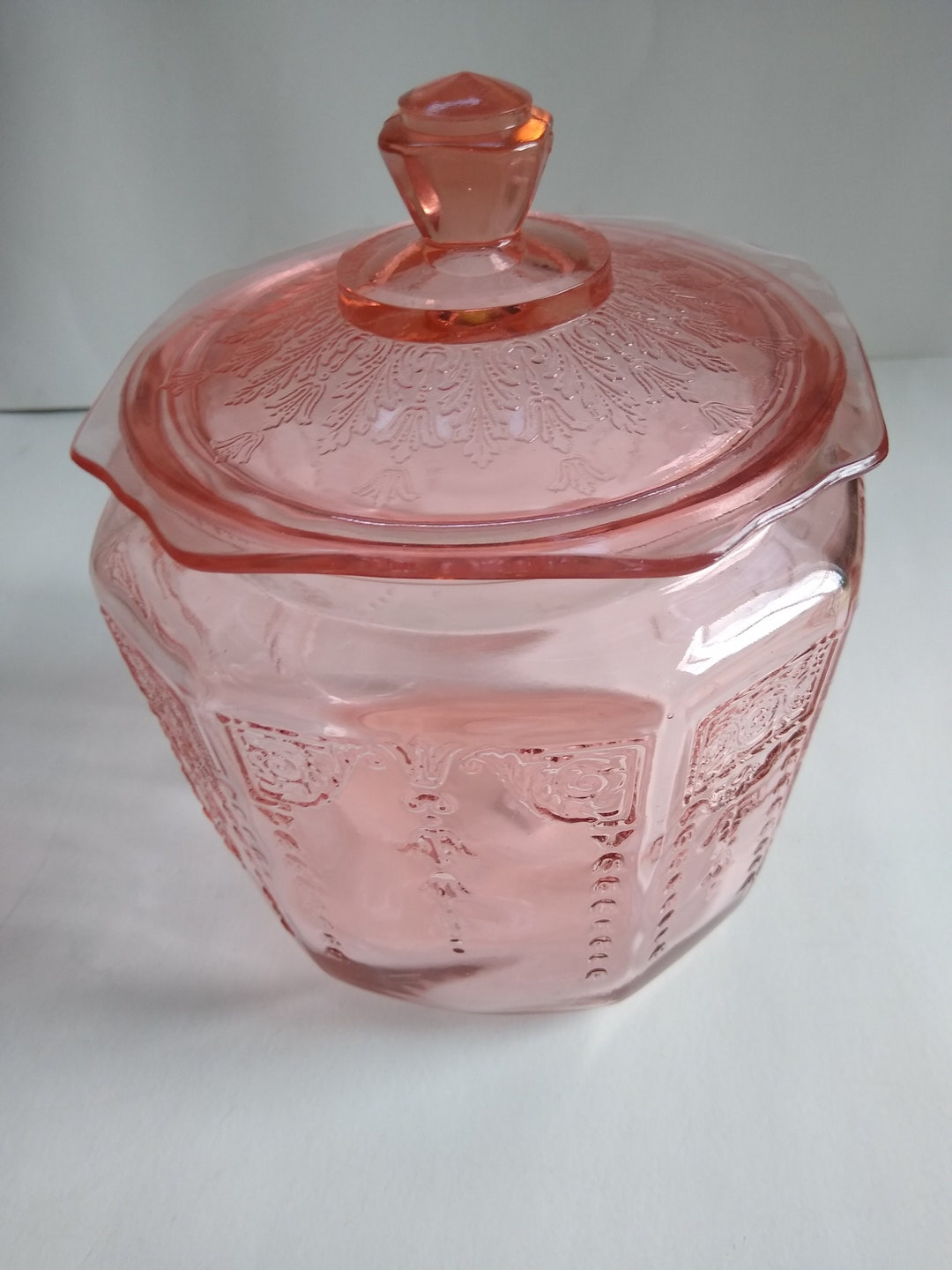 Pink Depression Glass "princess" Cookie Jar 7" Tall 18" Circumference ...