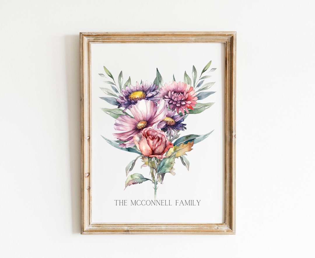Birth Flowers Family Bouquet, Custom Print ,personalized Gift Mother's ...