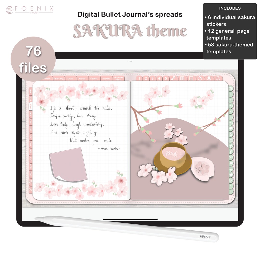 Elegant Pink Sakura Themed Digital Stickers & Templates for Weekly ...