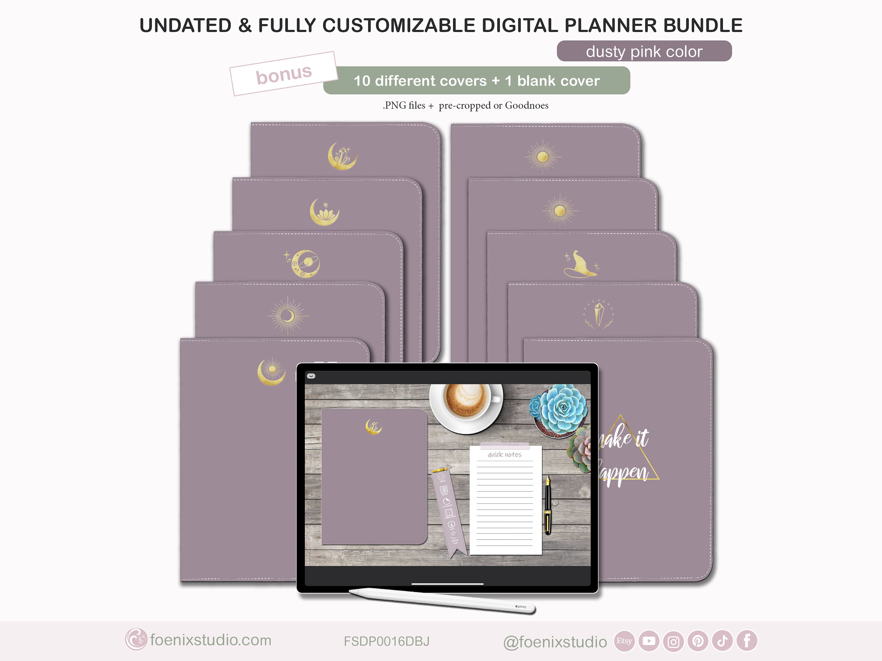 Customizable Digital Planner, Digital Journal, Undated, Dotted, DUSTY ...
