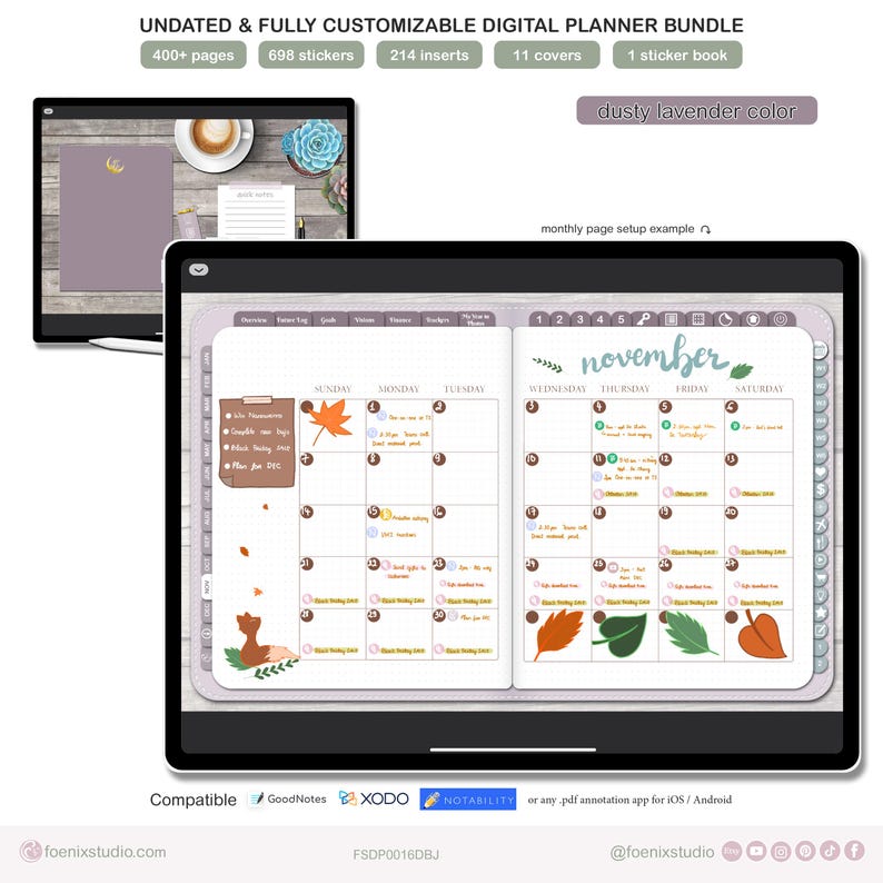 Customizable Digital Planner, Digital Journal, Undated, Dotted, DUSTY ...