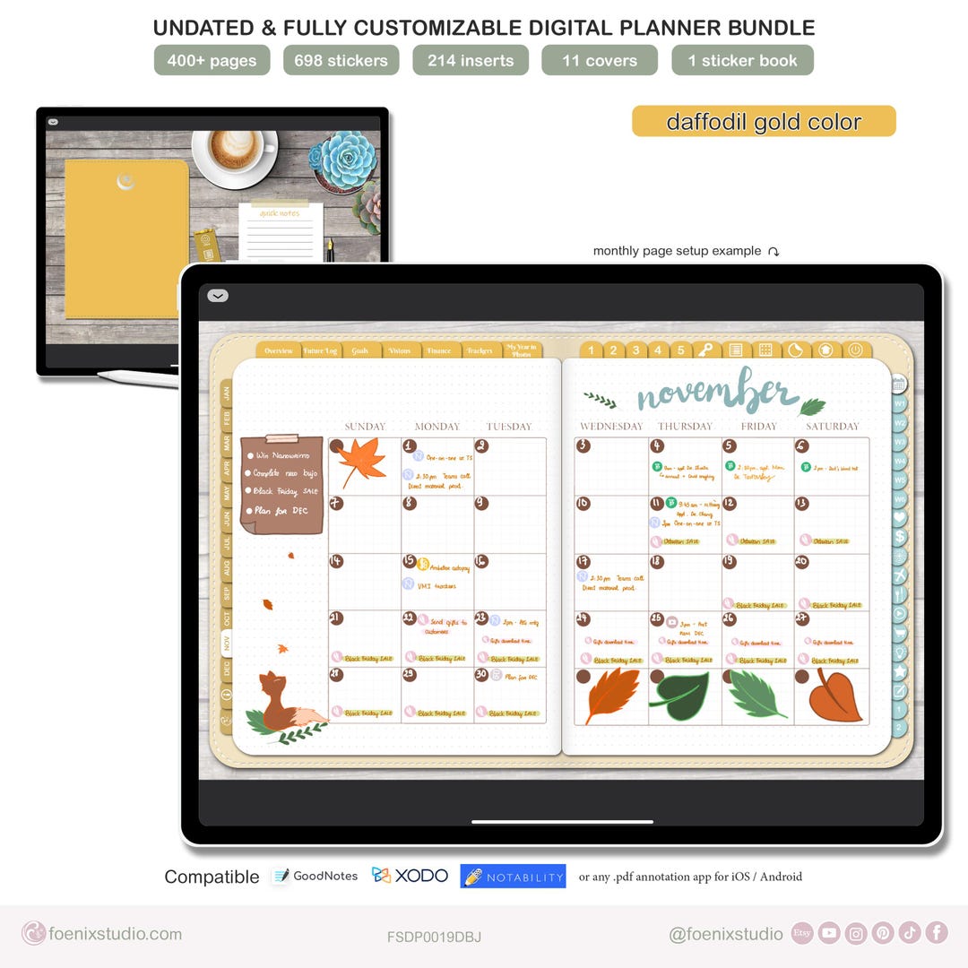 Customizable Digital Planner, Digital Journal, Undated, Dotted ...