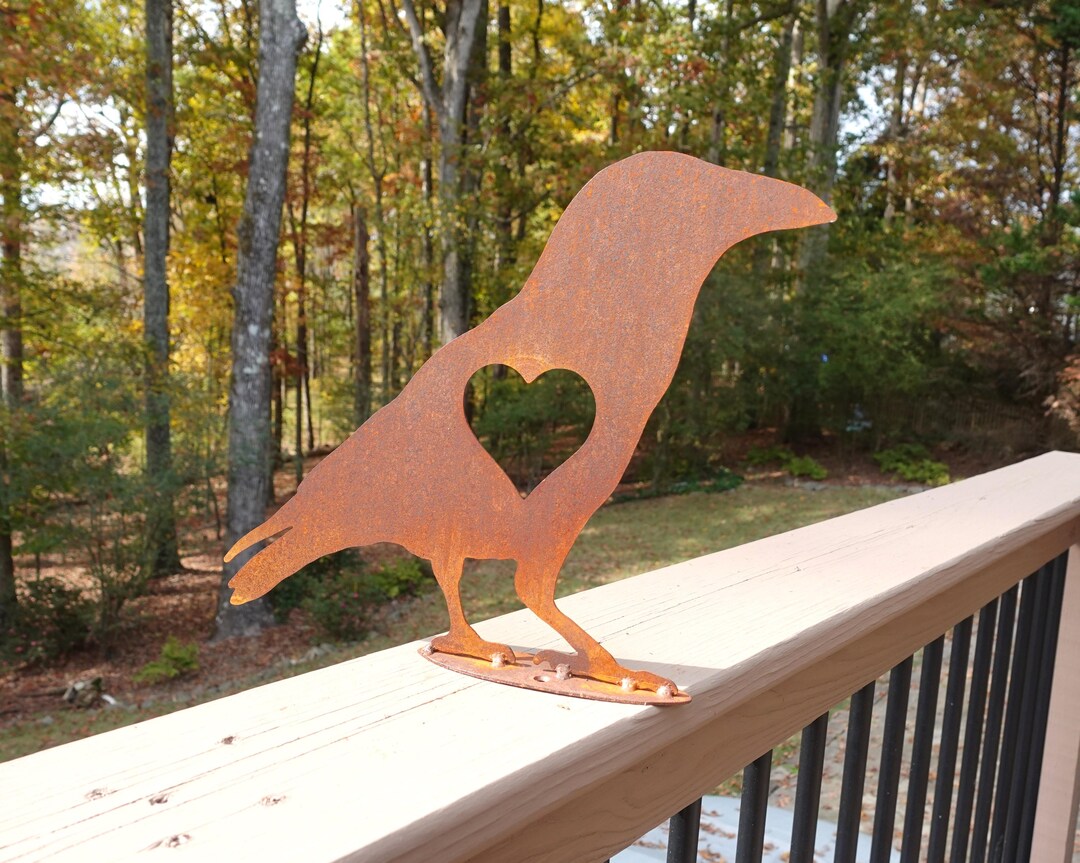 Crow Metal Garden Sculpture 1 - Crow Metal Statue - Rusty Metal Crow ...