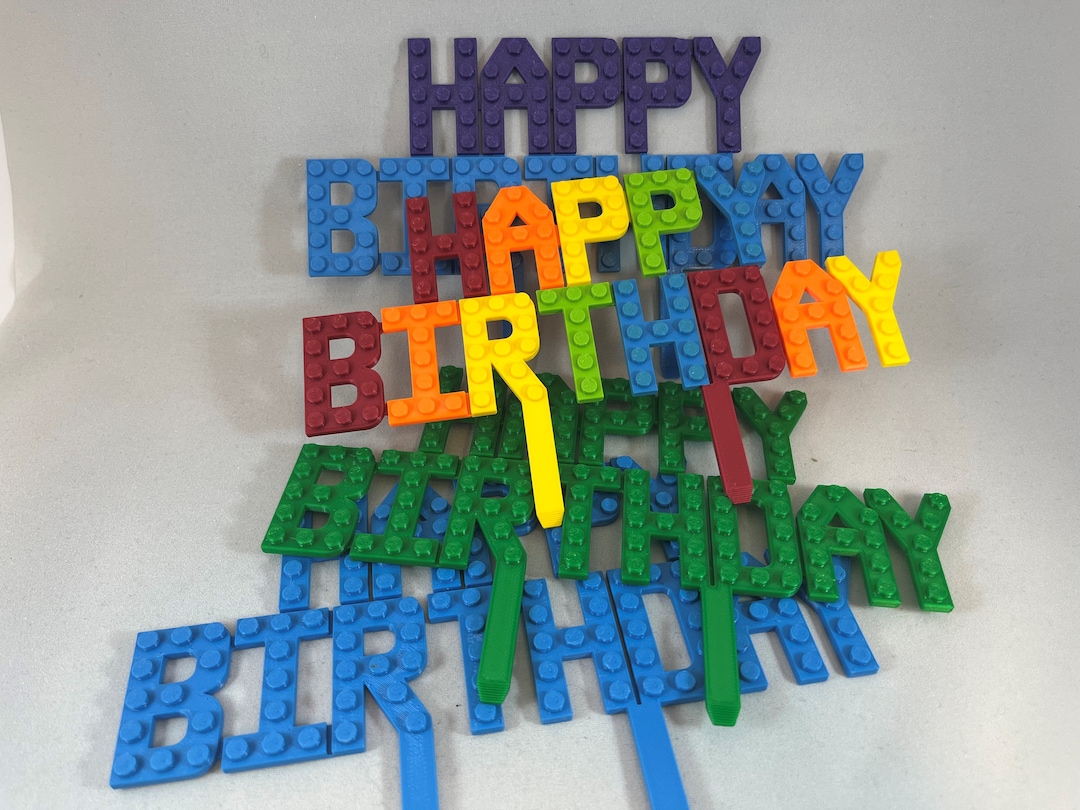 Happy Birthday Tortentopper Im Baustein-design – Bunte Tortendeko Aus ...
