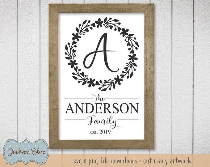 Last Name Svg Cut File. Family Name With Wreath Design. Monogram ...