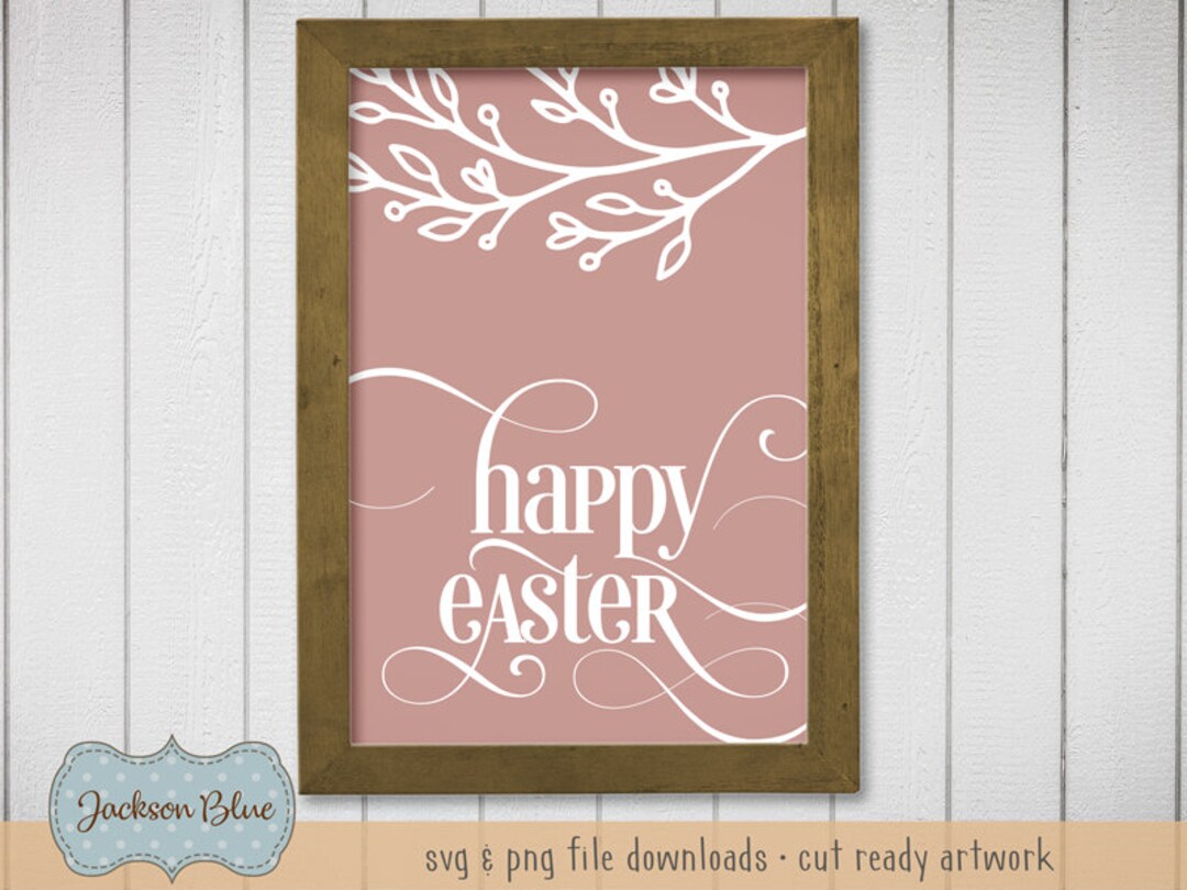 Happy Easter With Branch Svg Cut File. Easter Bunny Svg Clipart. Rustic ...