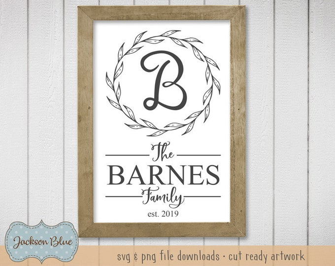 Last Name Svg Cut File. Family Name With Wreath Design. Monogram ...