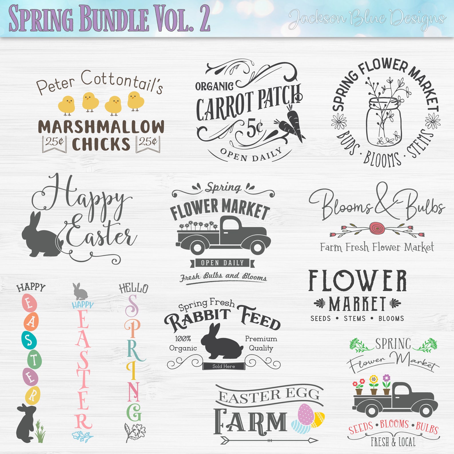 Easter and Spring SVG Bundle. Rustic Easter and Spring Designs. 40 ...