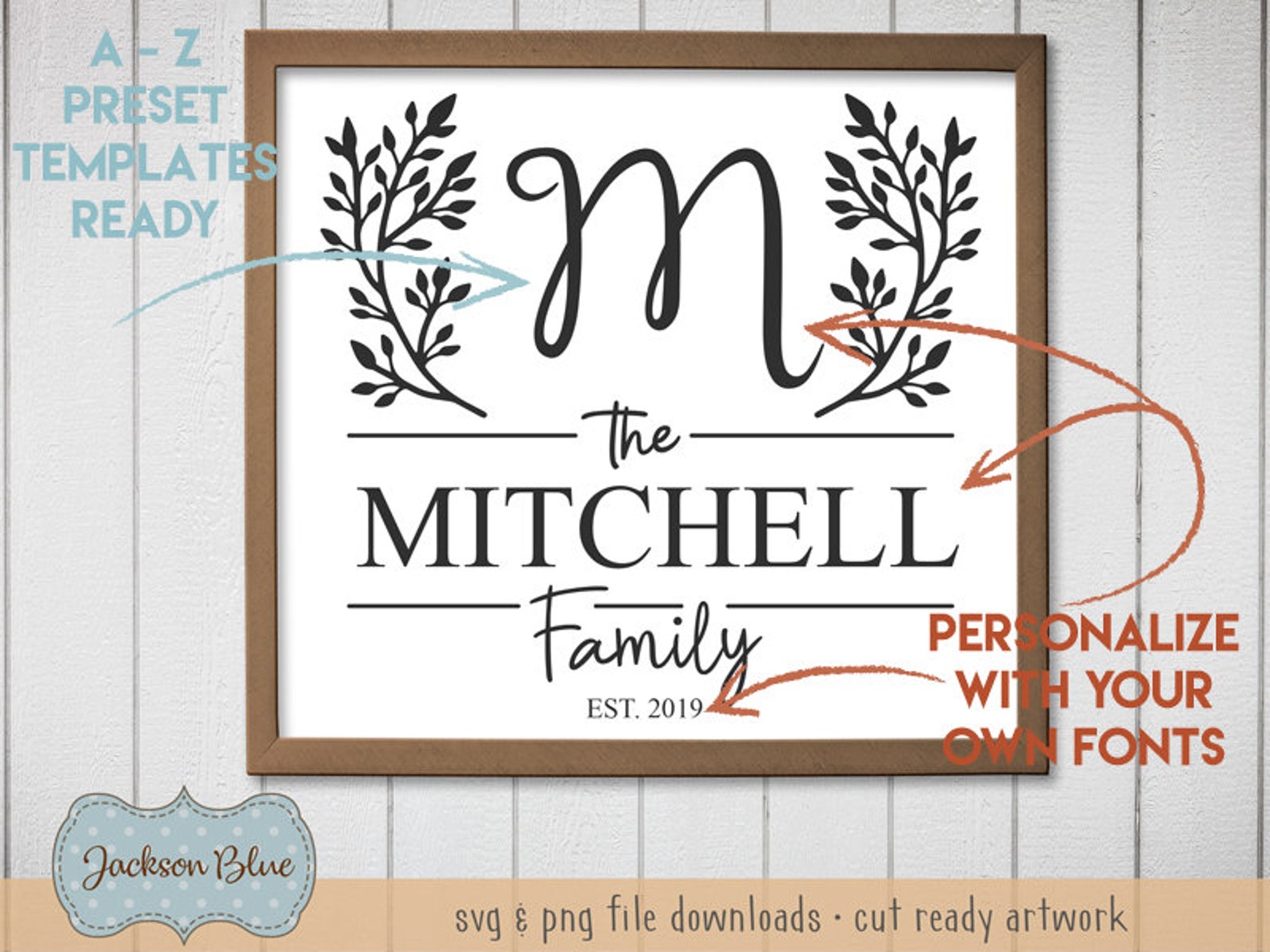 Last Name Svg Cut File. Family Name With Wreath Design. Monogram ...