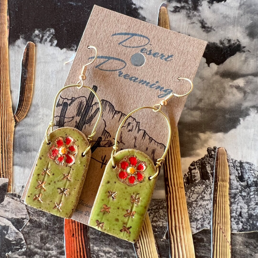 Desert Dreaming Barrel Cactus Ceramic Drop Earrings - Etsy