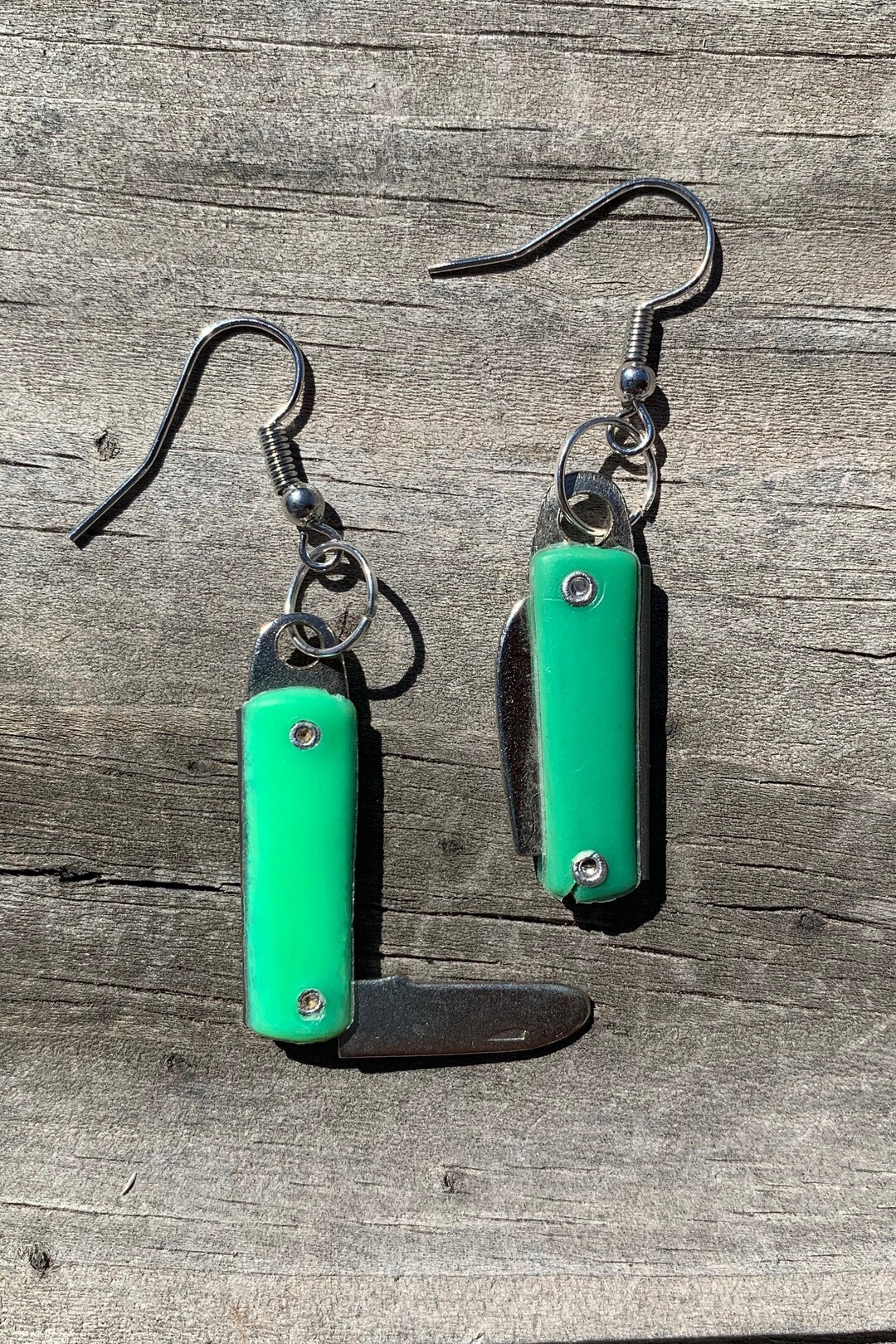 Green Miniature Pocket Knife Toy Earrings - Etsy