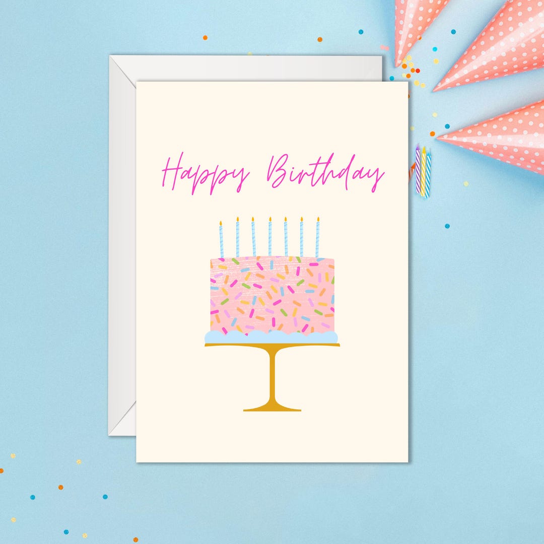 Happy Birthday Cake Card | 5x7 Size | Digital Download | Double Sided ...