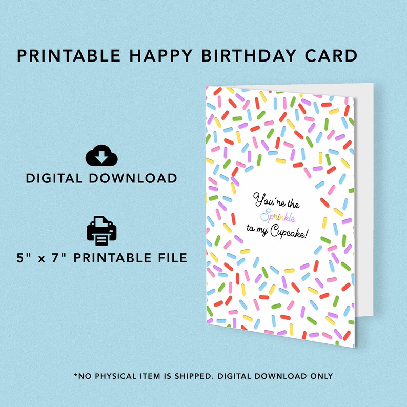 Sprinkles Happy Birthday Card 5x7 Size Digital Download Double Sided ...
