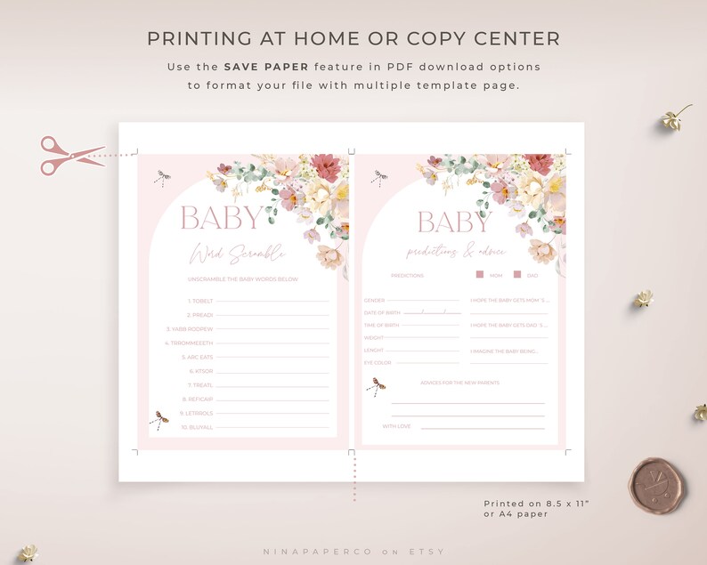 Pink Wildflower Baby Shower Games Bundle, 48 Baby Shower Games, Floral ...