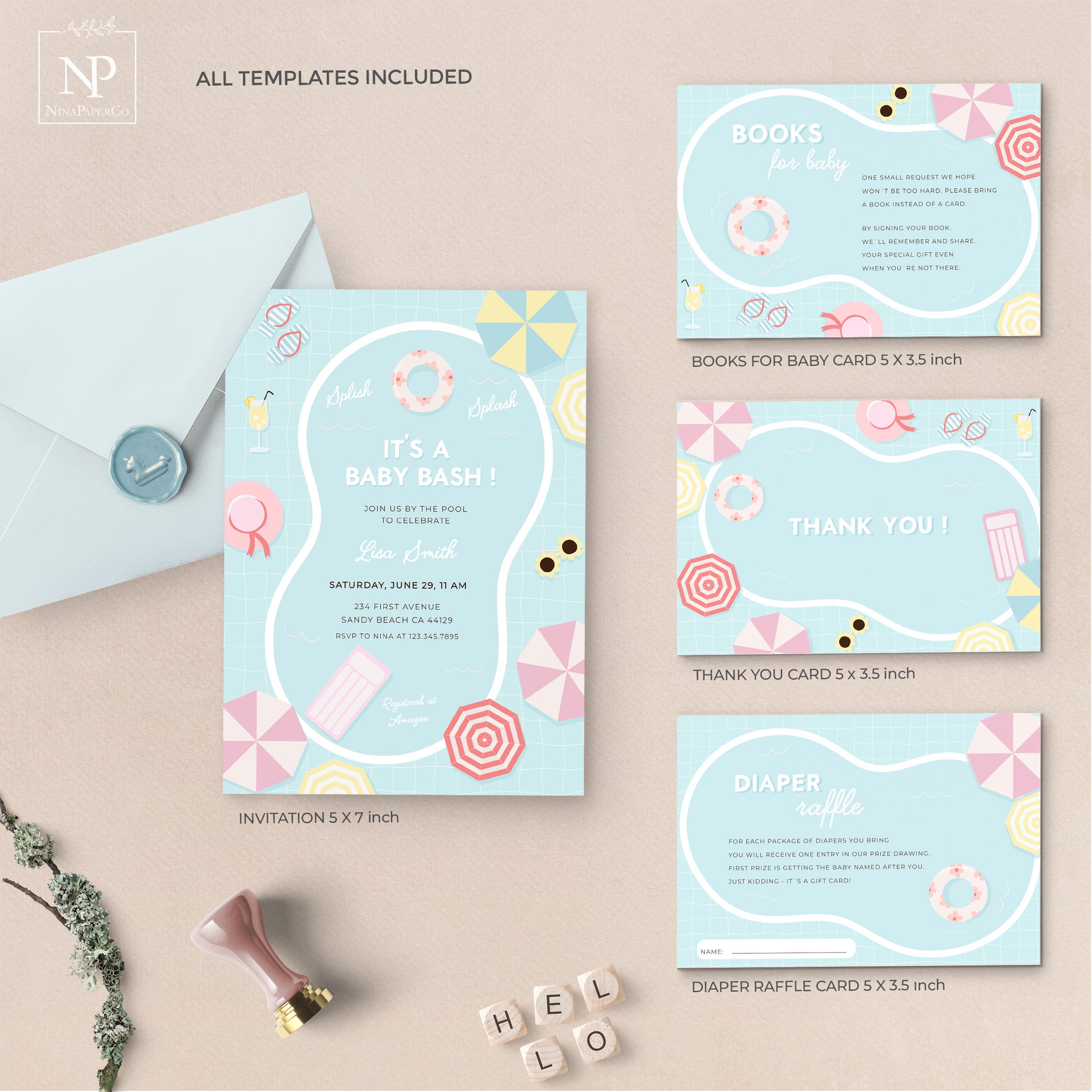 Summer Baby Shower Invitation Set, Baby Bash Invite, Pool Party, Summer ...