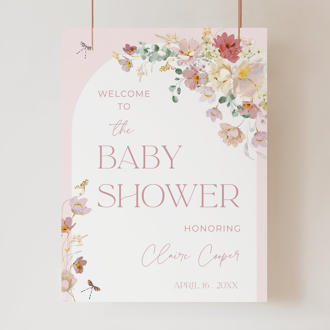 Pink Wildflower Baby Shower Welcome Sign, Floral Baby Shower Sign, Baby in Bloom Shower, Baby ...