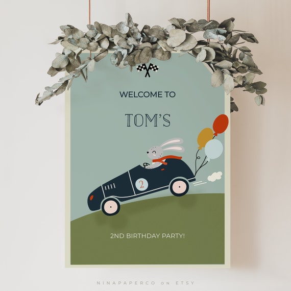 Vintage Race Car Birthday Welcome Sign, Two Fast Birthday Sign, Race ...