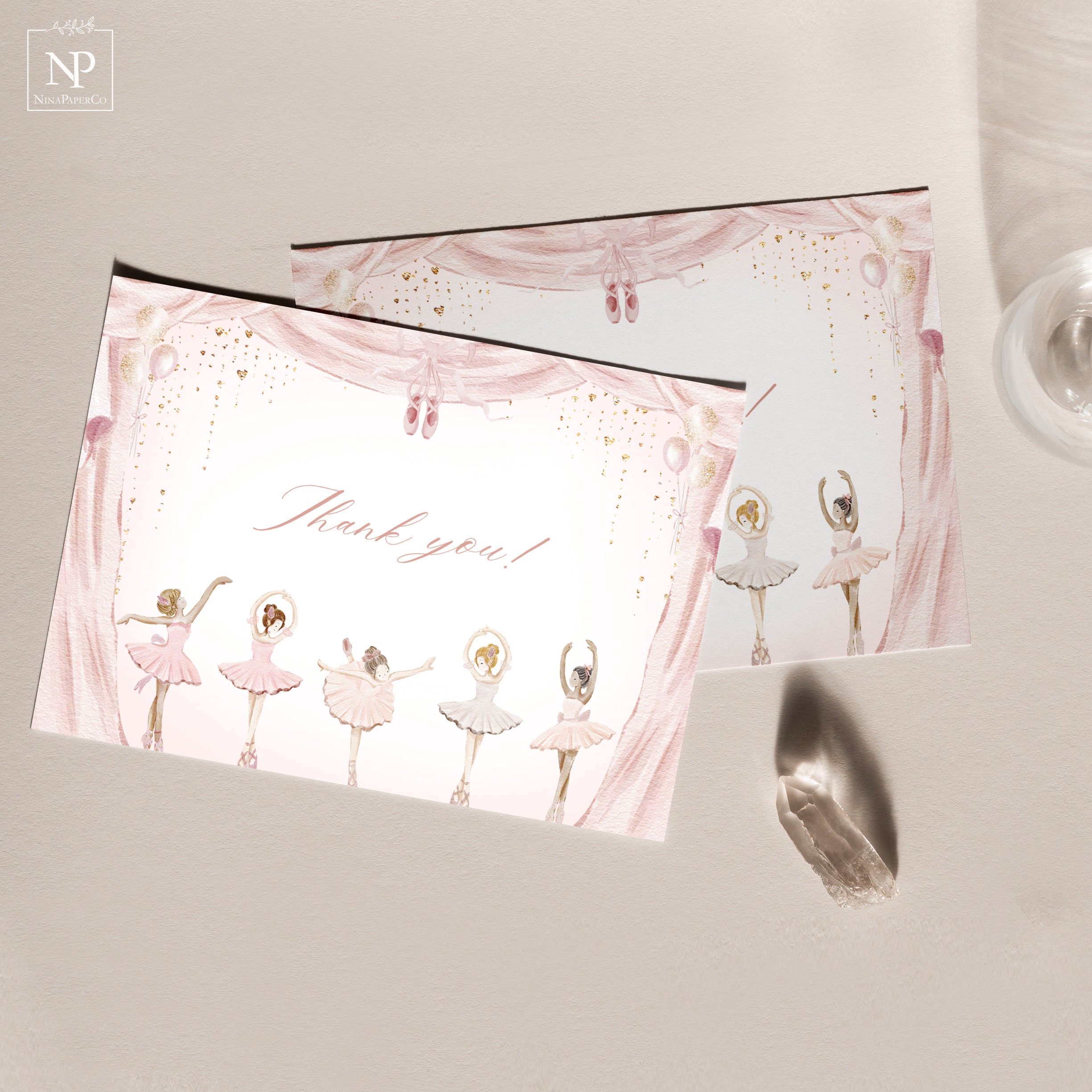 Ballerina Thank You Card Template, Ballerina Birthday Card, Ballet ...
