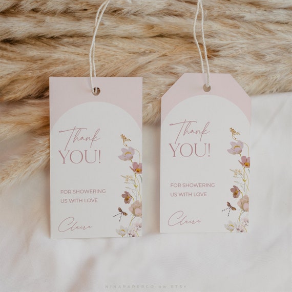 Pink Wildflower Baby Shower Favor Tags, Floral Thank You Favor Tag ...