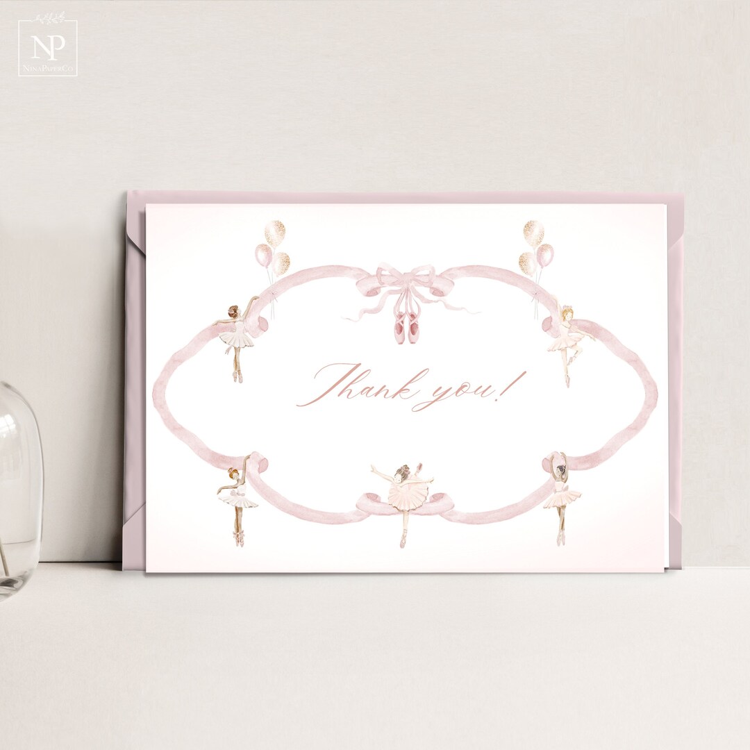 Ballerina Thank You Card Template, Ballerina Birthday Card, Ballet ...