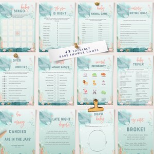 Mermaid Baby Shower Games Bundle, 48 Under the Sea Printable Games ...