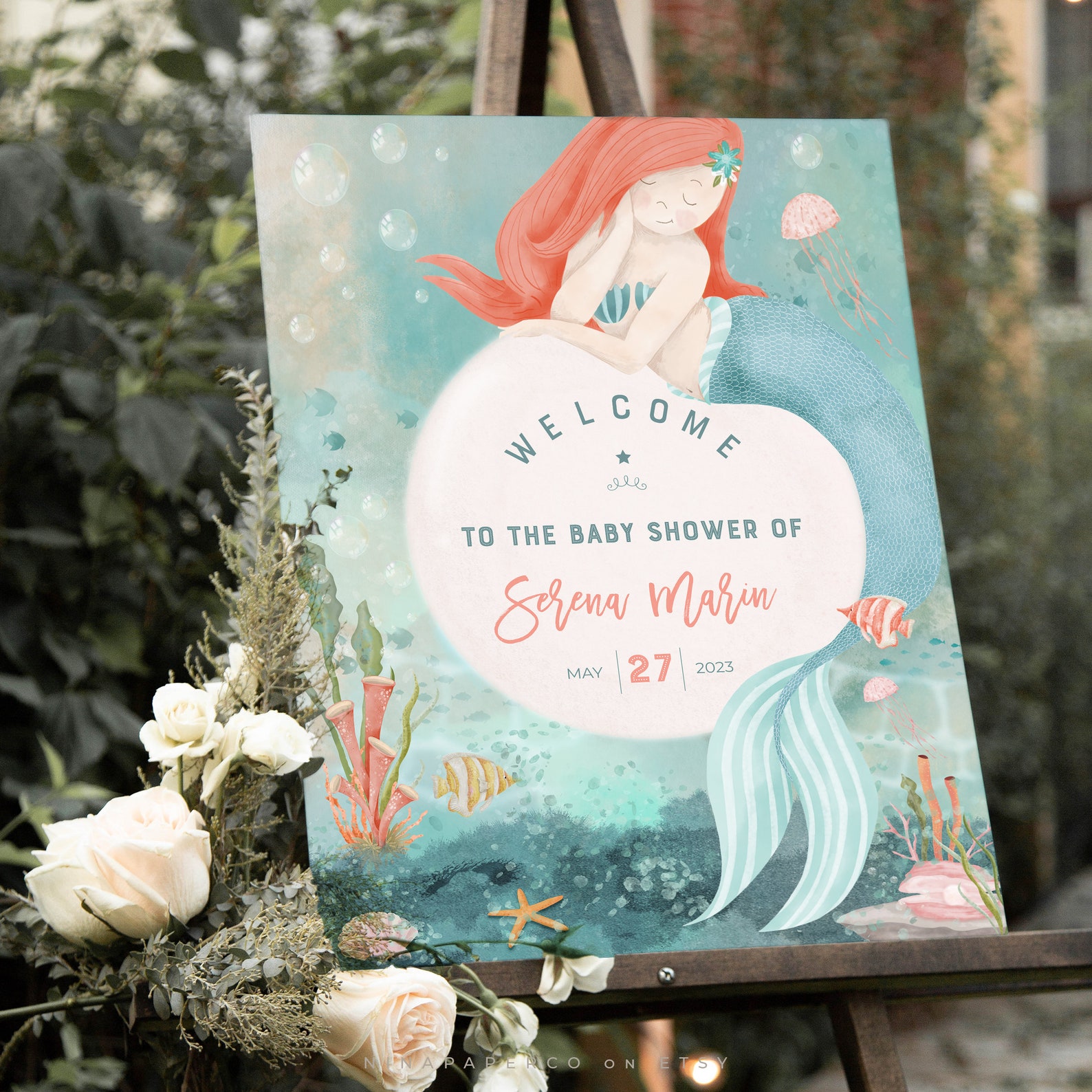 Mermaid Welcome Sign Template, Under the Sea Baby Shower Sign, Editable ...